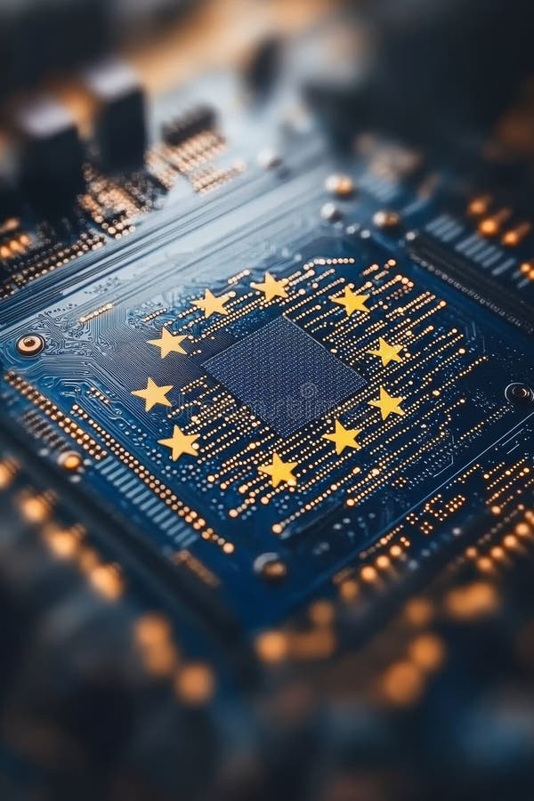 Digital Motherboard with Yellow Stars Symbol of Connectivity, Network ...