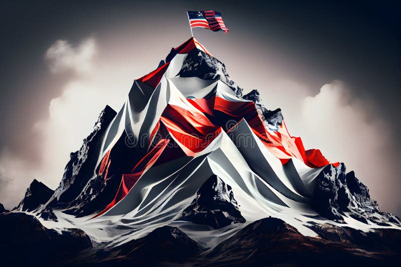 Digital Mountain with Flag on Top. High Mountain, Generative Ai Stock ...