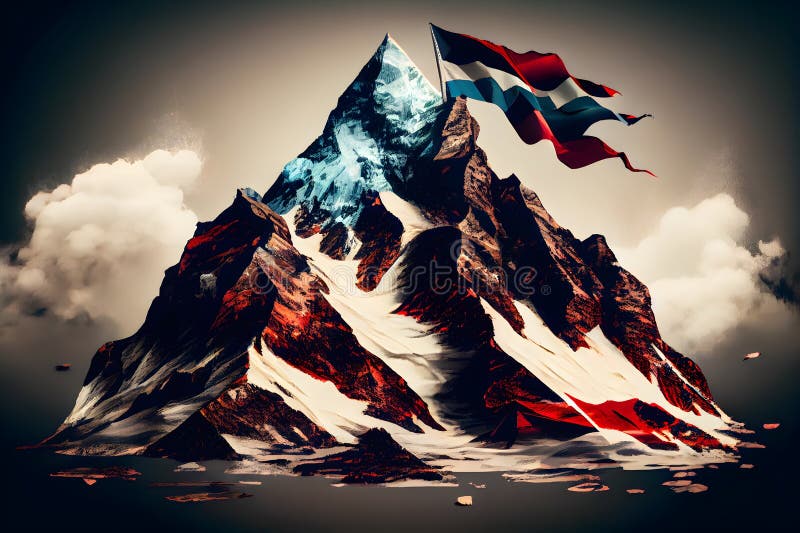Digital Mountain with Flag on Top. High Mountain, Generative Ai Stock Image - Image of future ...