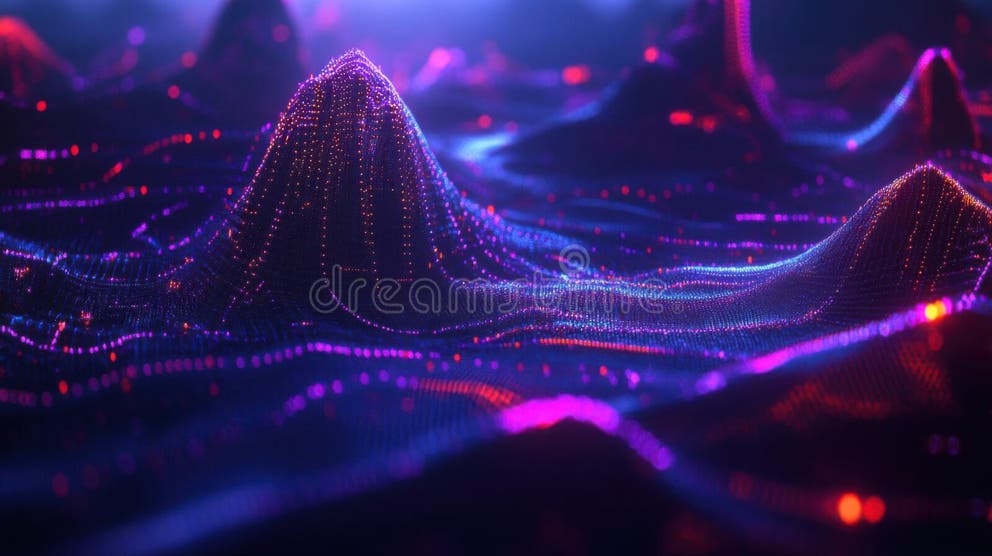 Digital Mountain, Network Data Visualization with Glowing Dot Grid ...