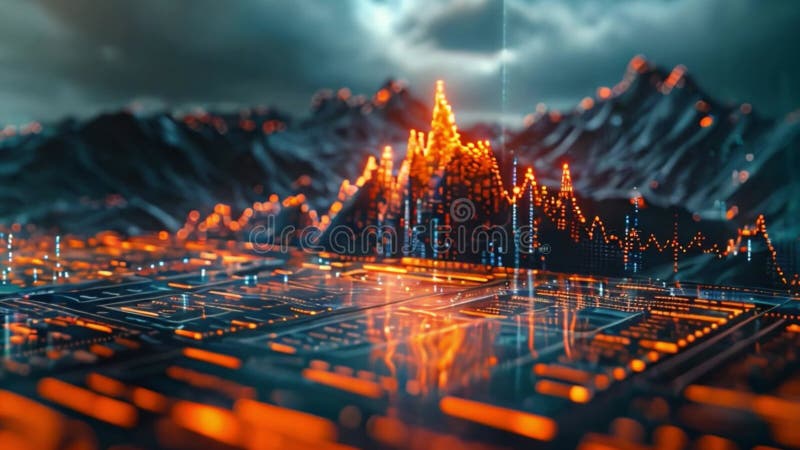 Digital Mountain Range with Data Visualization Stock Footage - Video of ...
