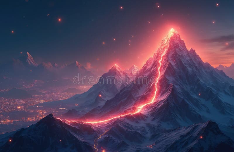 Digital Mountain Range Formed by Glowing Data Streams Winding Path To ...