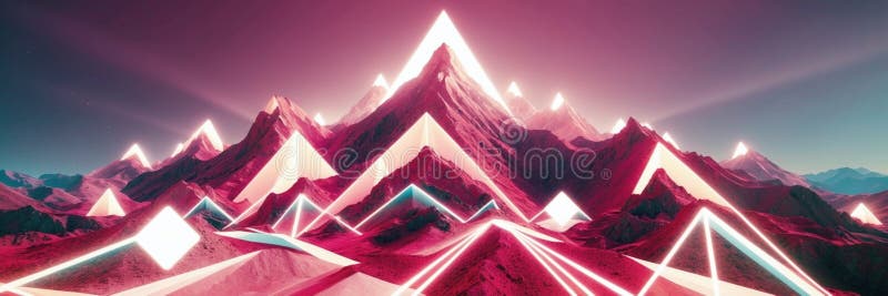 Digital Mountain Range Made of Light Beams and Geometric Shapes Stock ...