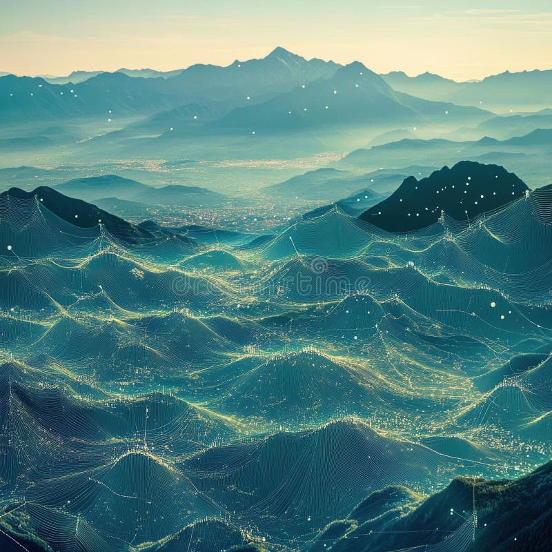 Digital Mountain Ranges, a Futuristic Landscape of Connected Peaks ...