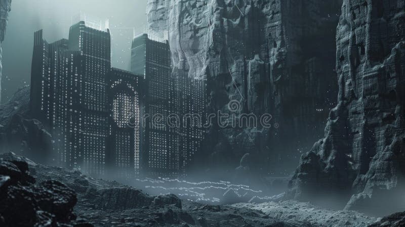 Digital Mountain Stronghold of Encrypted Data Gates Stock Photo - Image ...