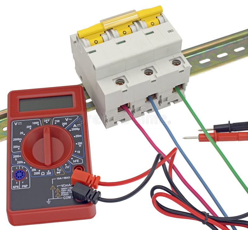 Digital Multimeter and Circuit Breakers with Wires Stock Image - Image ...