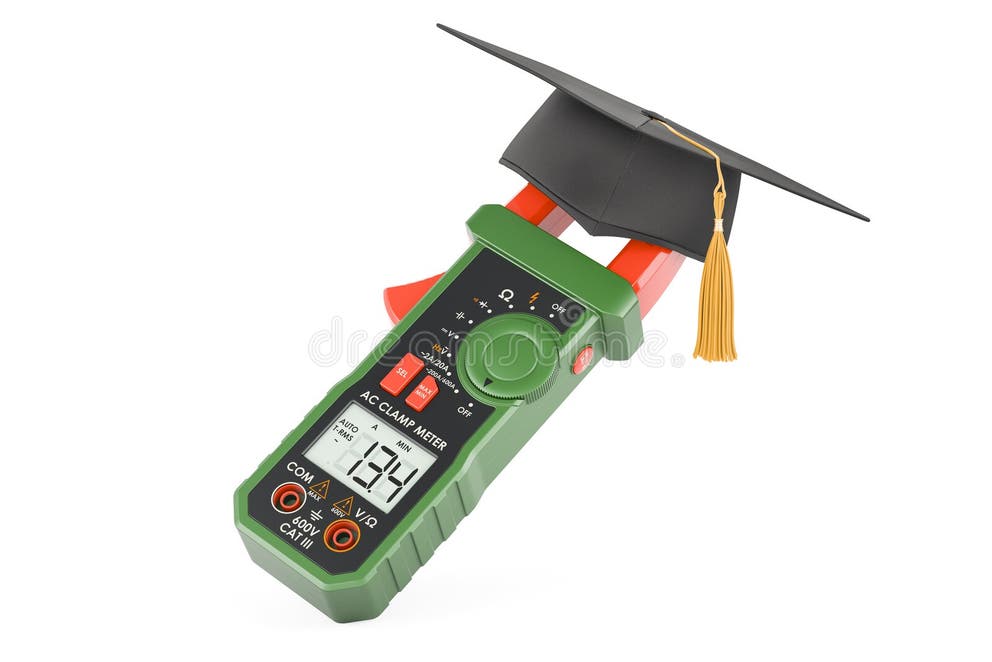 Digital Multimeter with Education Hat. 3D Rendering Stock Illustration ...