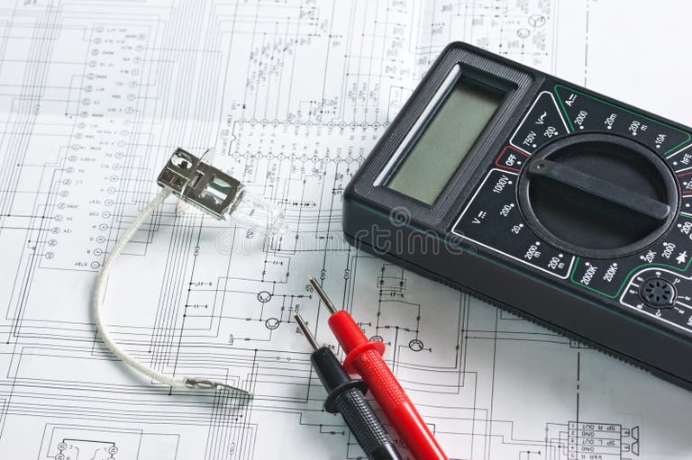 Digital Multimeter and Lamp Stock Photo - Image of draft, painting ...