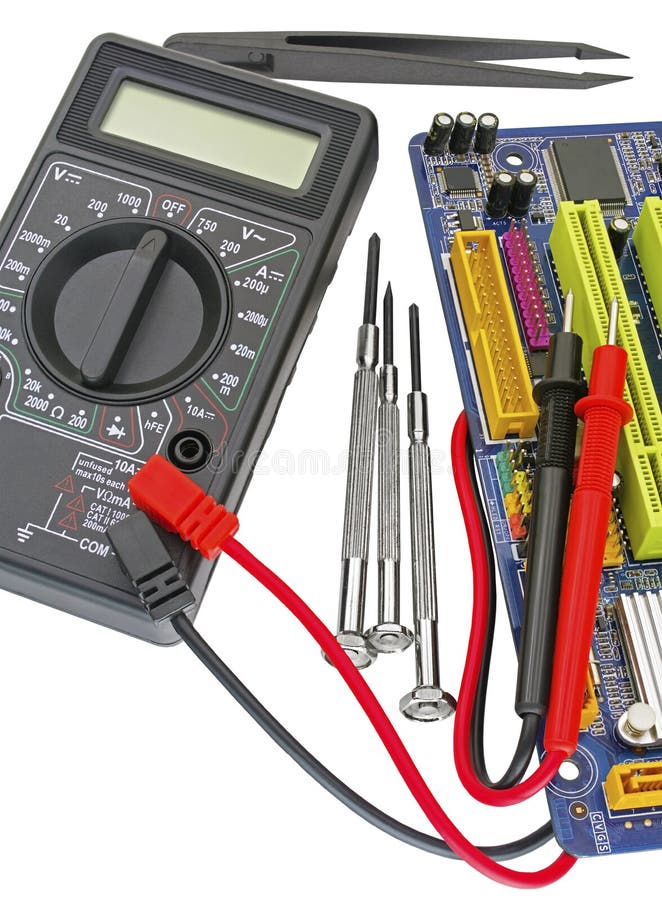 Digital Multimeter and Motherboard Stock Photo - Image of electronic ...