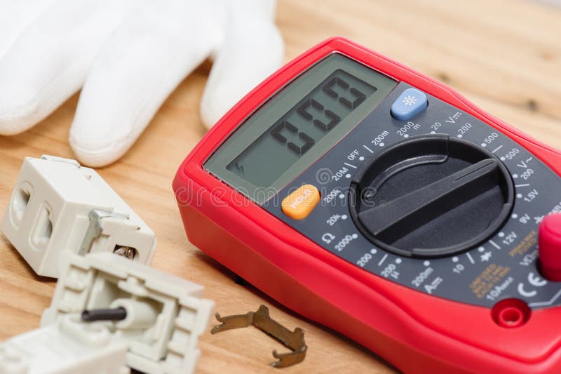 Red digital multimeter stock photo. Image of inspection - 184164652