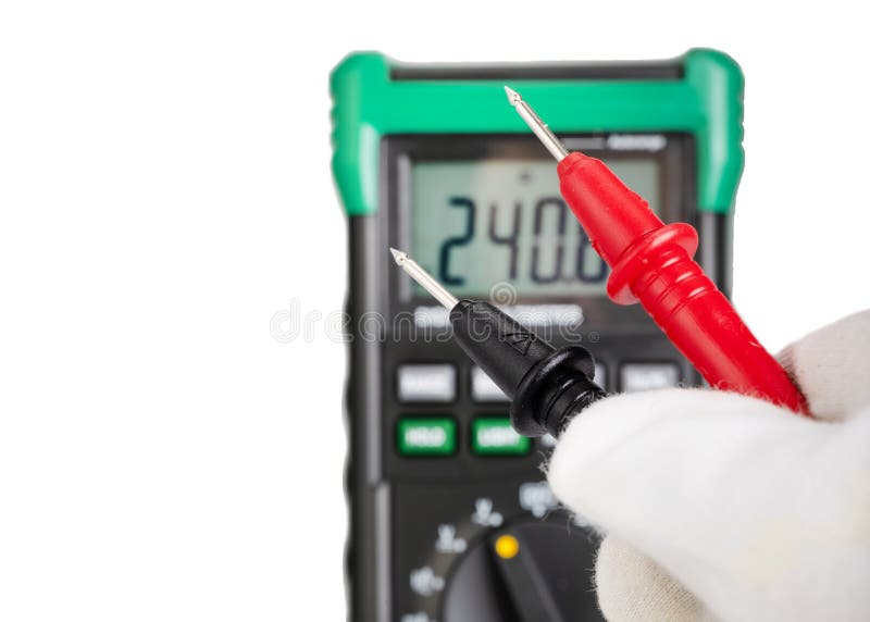 Digital Multimeter Probes in Gloved Hand Stock Photo - Image of ...