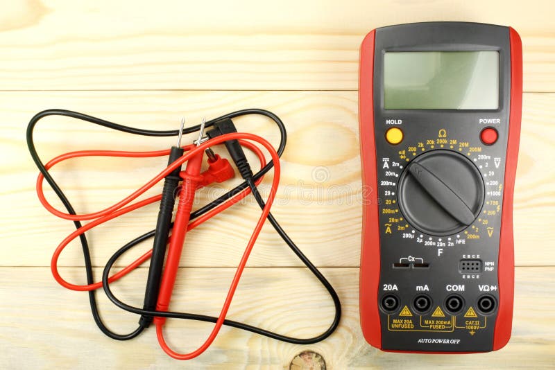 Digital Multimeter with Probes on a Wooden Table Stock Image - Image of ...