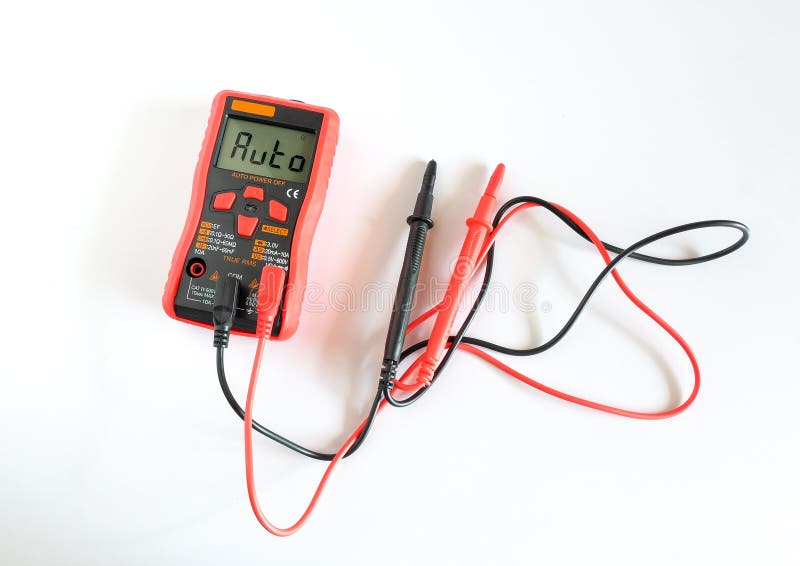 Digital Multimeter in Red Case with Probes and Backlit Stock Photo ...