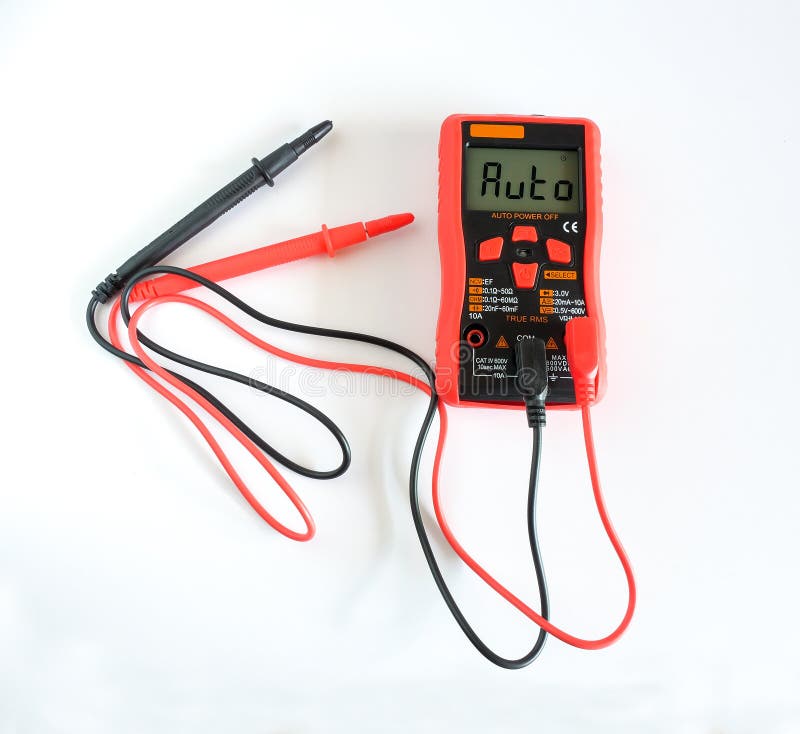 Digital Multimeter in Red Case with Probes and Backlit Display Stock ...