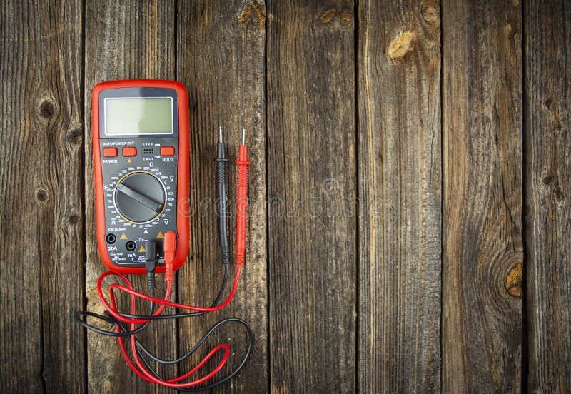 Digital Multimeter on a Wooden Table. Copy Space Stock Photo - Image of ...