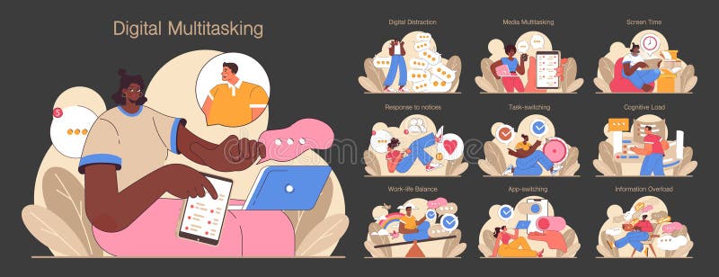 Digital Multitasking Set. Effective and Competent Office Worker Media ...