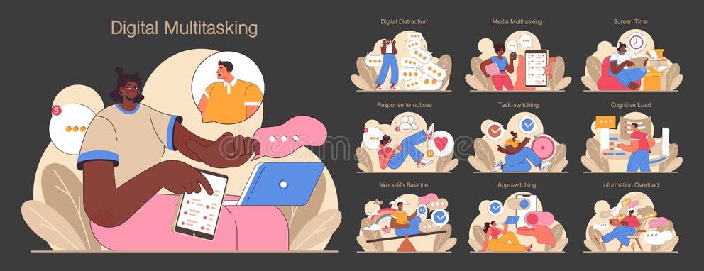 Digital Multitasking Set. Effective and Competent Office Worker Media ...