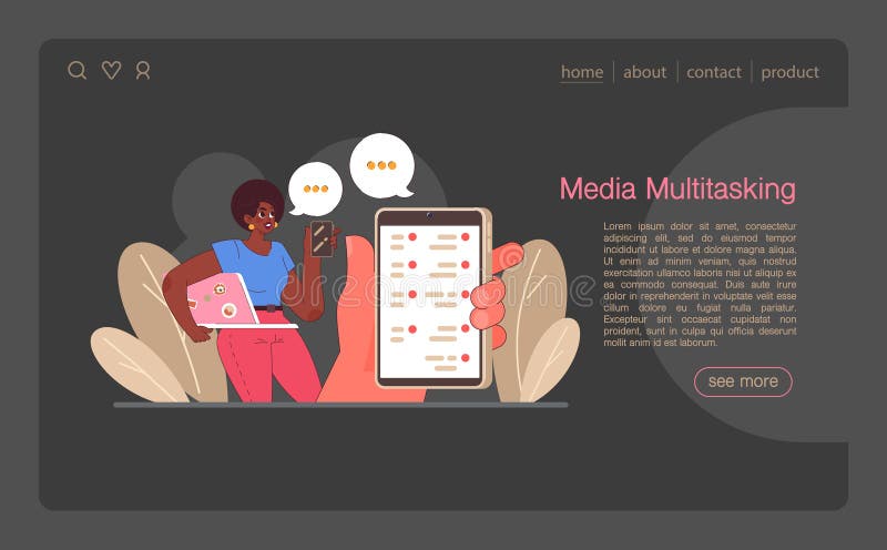 Digital Multitasking Web Banner or Stock Vector - Illustration of media ...