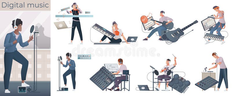Digital Music Creation Flat Composition Stock Vector - Illustration of ...