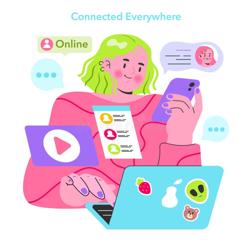 Digital Natives. Flat Vector Illustration Stock Vector - Illustration ...