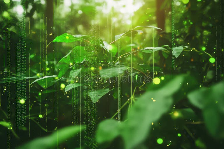 Digital Nature Fusion: Green Leaves and Matrix Code in Forest ...