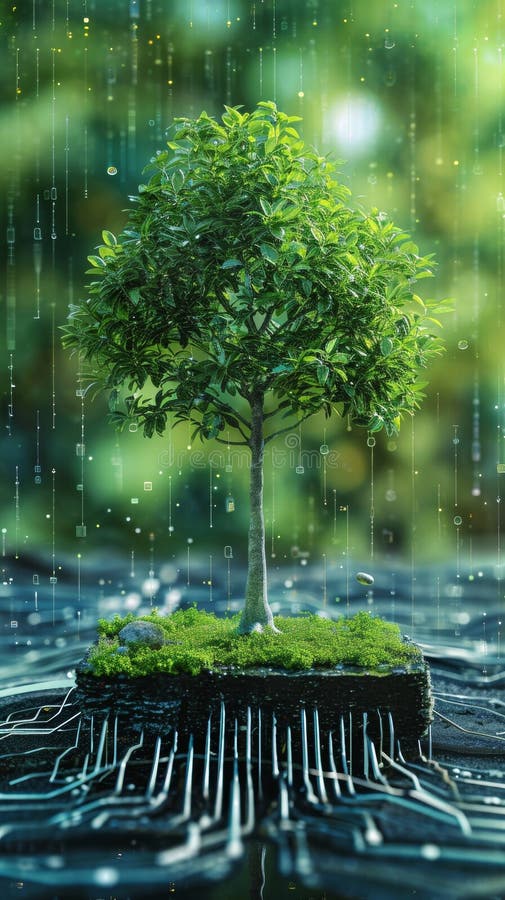Digital Nature Fusion - Tree Life in a Technological World Stock Photo ...