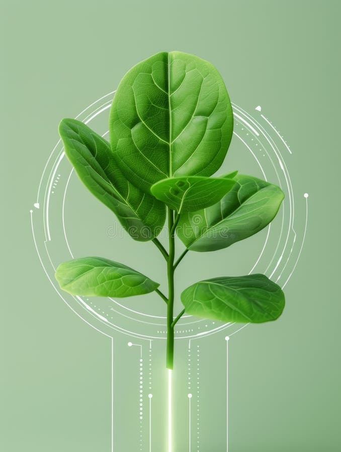 Digital Nature: Futuristic Green Leaves on Tech Background Stock Image ...