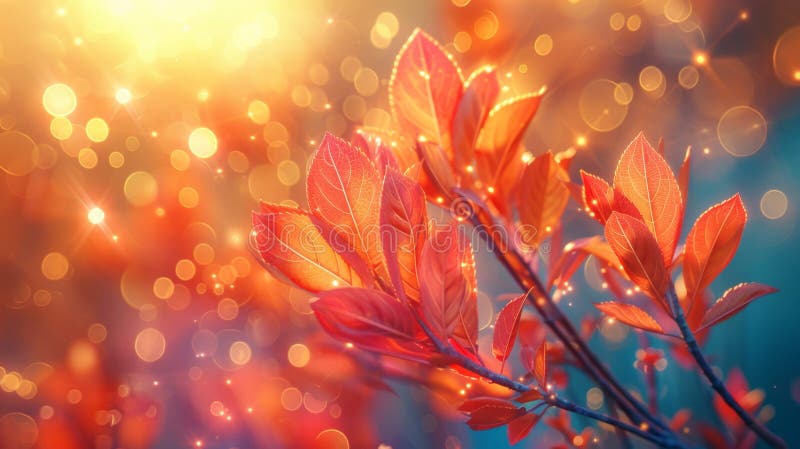 Digital Nature Scene, Digital Leaves Swirling in the Wind Amid Glowing ...