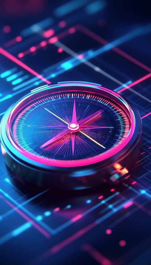 Digital Navigation a Compass Amidst Glowing Data Points and Lines ...