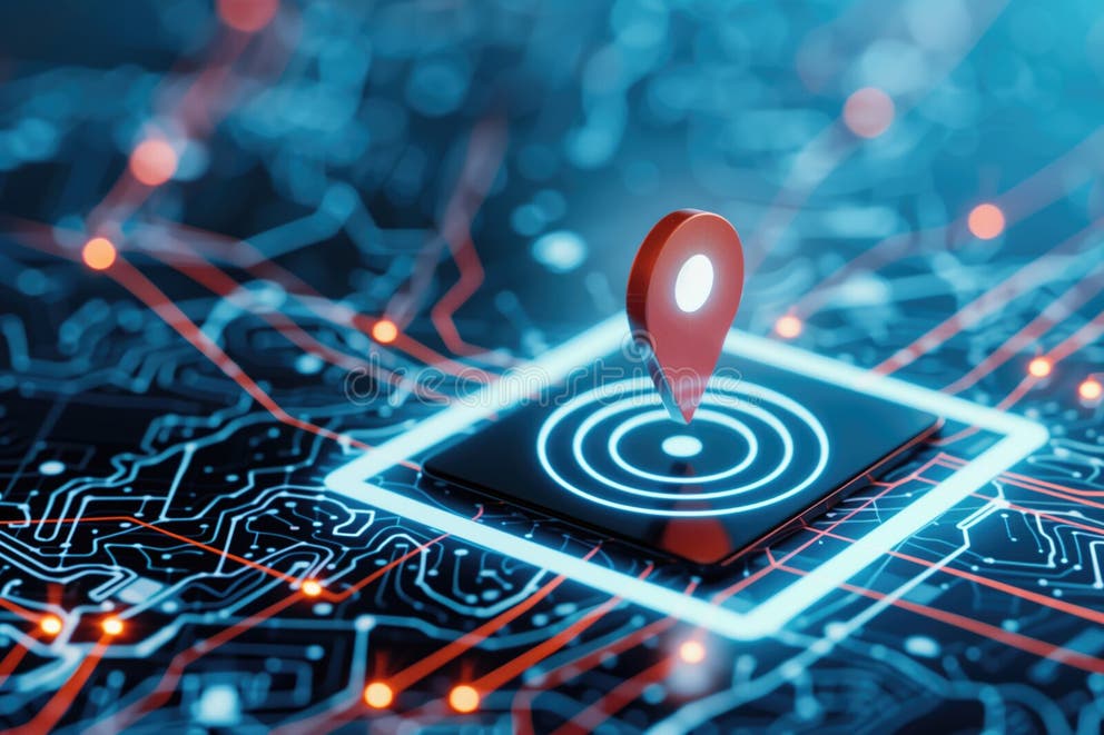 Digital Navigation Concept with Location Pin on Circuit Board for ...