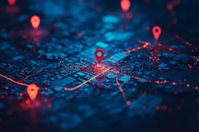 The Digital Navigation System Features a Panoramic City Background. the ...