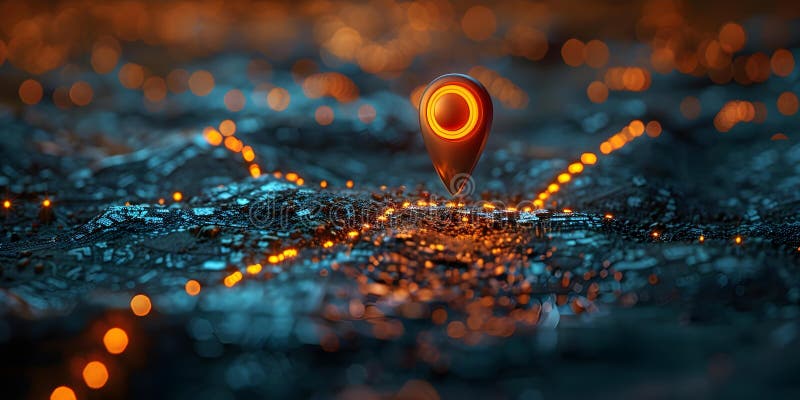 Digital Navigation System Showing City Background with Marked ...