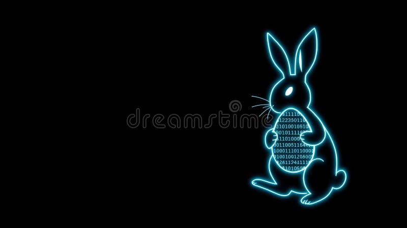 Digital Neon Glowing Easter Bunny with Egg, HAPPY EASTER Digital Banner ...