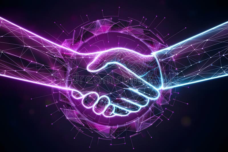 Digital Handshake Surrounded by Network Lines, Blending Human and ...