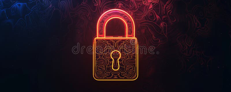 Digital Neon Lock Icon on Abstract Dark Background, Cybersecurity ...