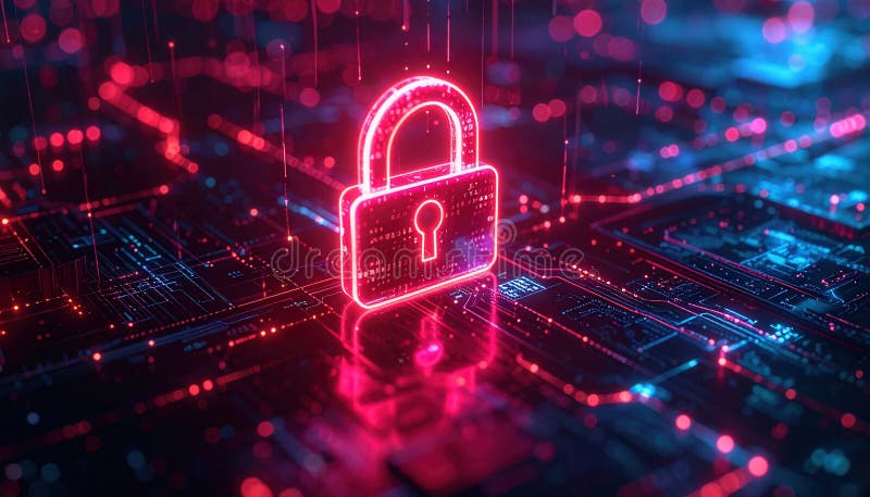 Digital Neon Lock Symbol Representing Cybersecurity and Data Stock ...