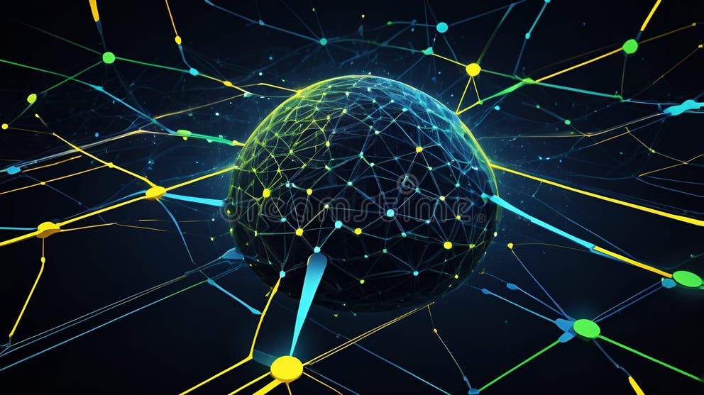 Digital Neon Network of Security Nodes with Glowing Pathways Stock ...