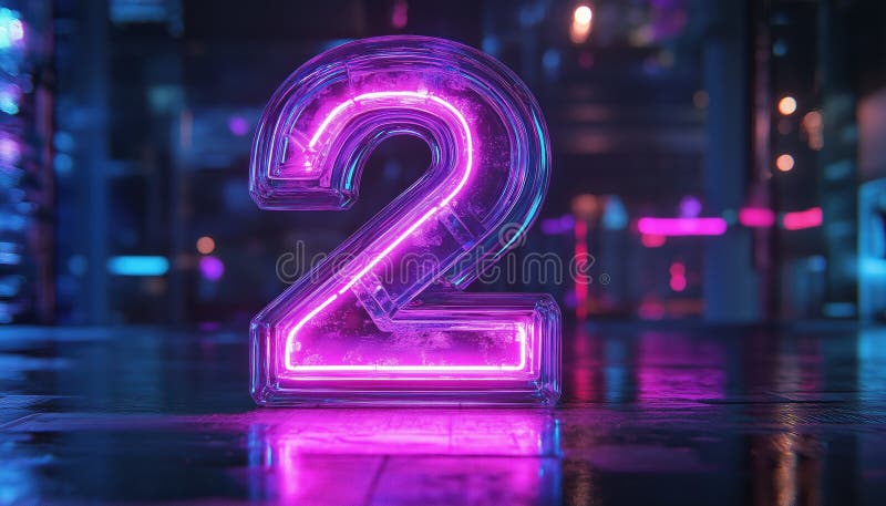 Digital Neon Number Two stock photo. Image of digit - 360196482