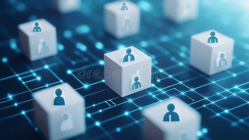 Digital Network with Abstract Cubes and User Icons Representing ...