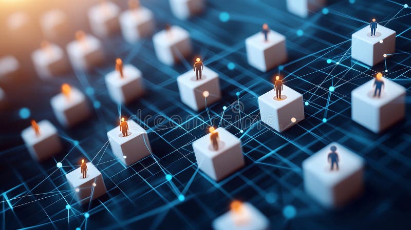 Digital Network with Abstract Figures on Cubes Representing ...