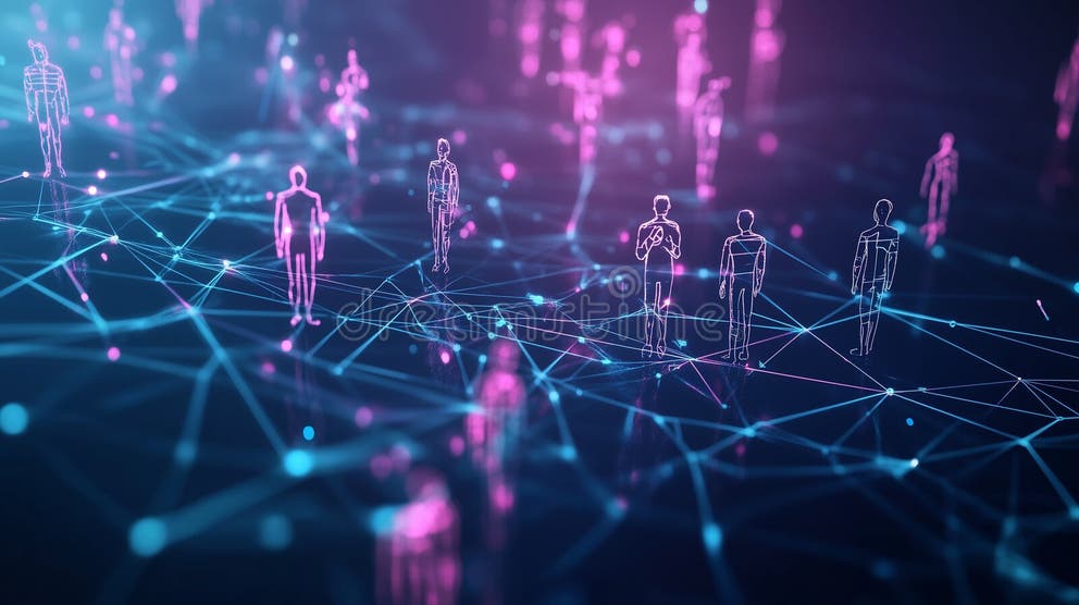 Digital Network with Abstract Human Figures Connected by Lines ...