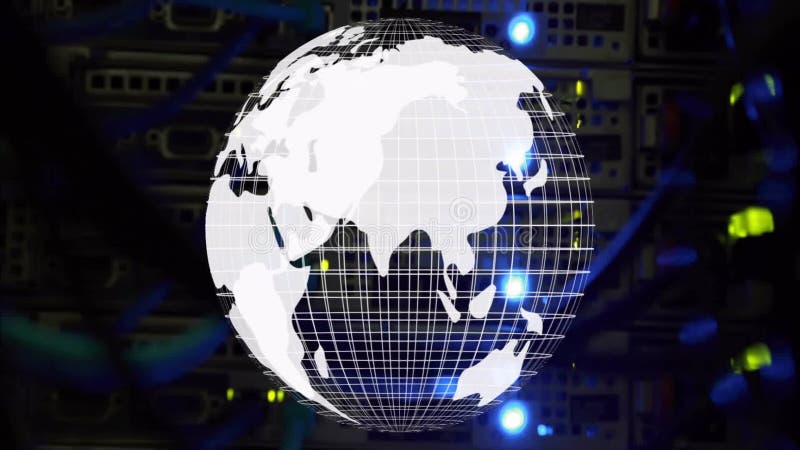 Digital Network Animation with Glowing Points and Grid Lines Over Server Racks Stock Footage ...