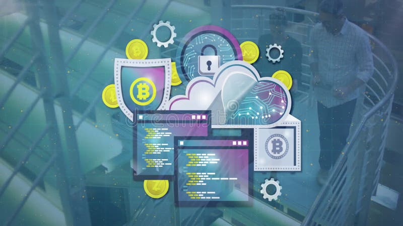 Digital Network Background with Cloud Computing and Cryptocurrency Animation Symbols Stock Video ...