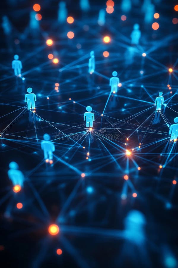 Digital Network Blue Figures Connected Glowing Lines Technology Grid ...