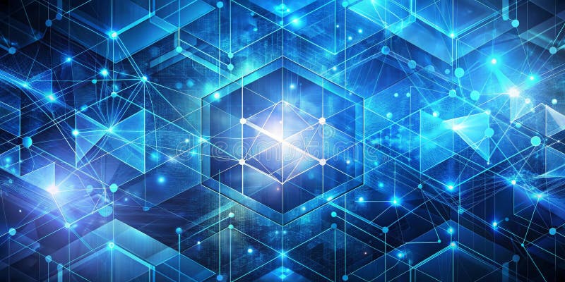 Digital Network Blue Geometric Grid with Glowing Lines and Connected ...