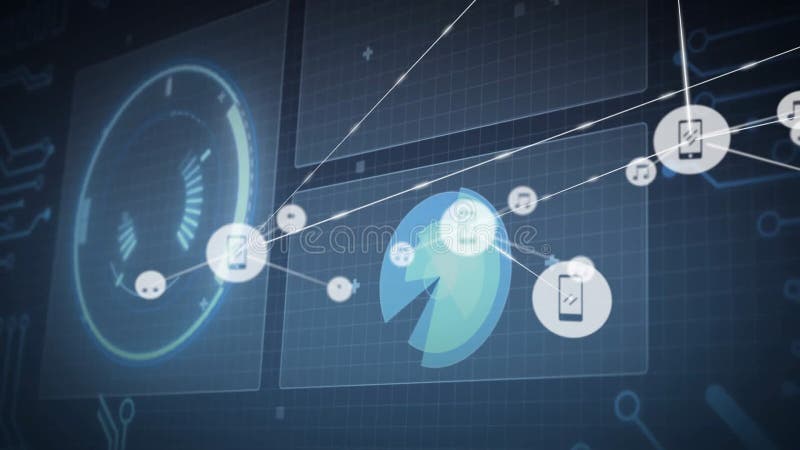 Digital Network of Connected Devices and Data Processing Animation on ...