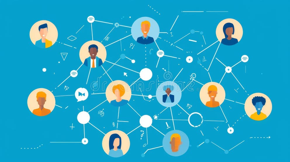 Digital Network of Connected People in Blue Abstract Background Stock ...