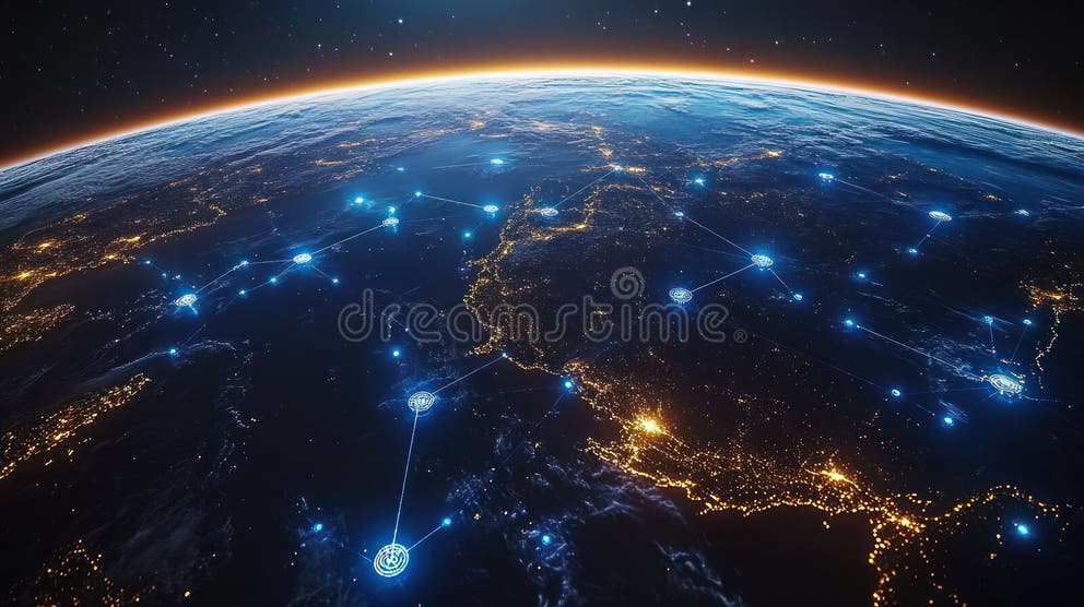 A Digital Network Connecting Cities Around the World Stock Illustration ...