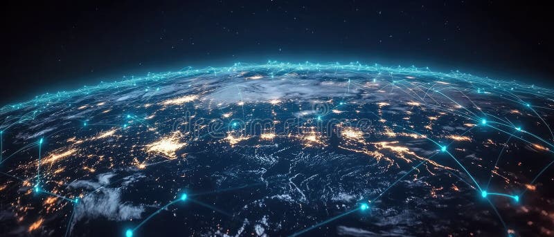 A Digital Network Connecting Cities Around the World Stock Illustration ...