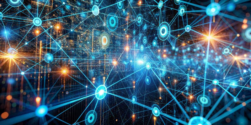 Digital Network Connection - Abstract Blue and Orange Lights ...